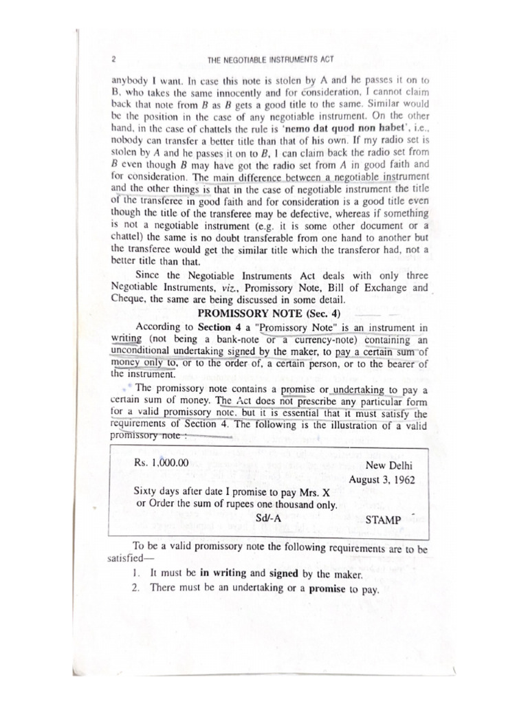 The Negotiable Instruments Act | PDF