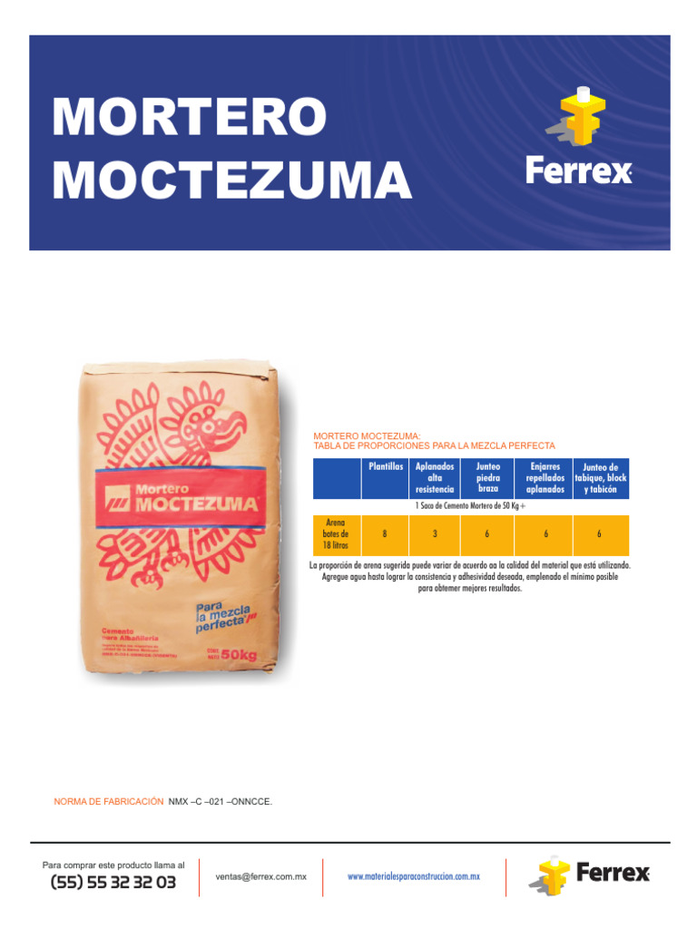Dosificación y Ficha Técnica Mortero Moctezuma | PDF