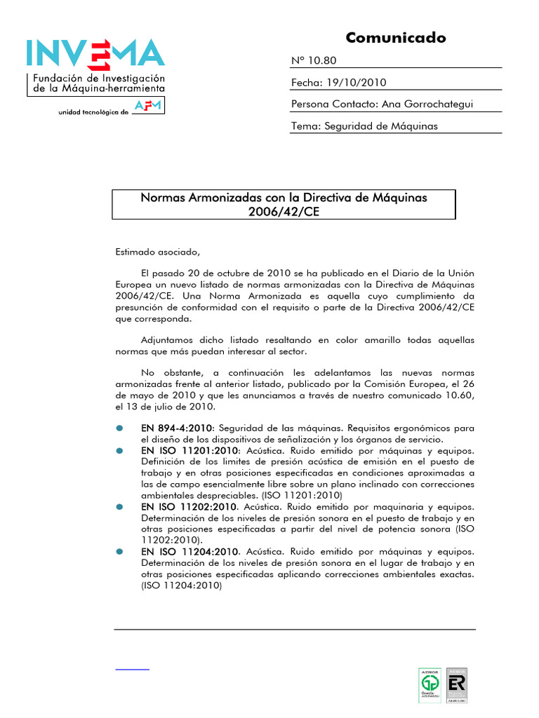 DIRECTIVA 2006-42-CE - NormasArmonizadas - 19.10.2010 - ES (Old) | PDF