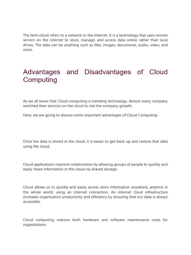 Cloud Computing: Key Advantages and Models | PDF | Cloud Computing ...