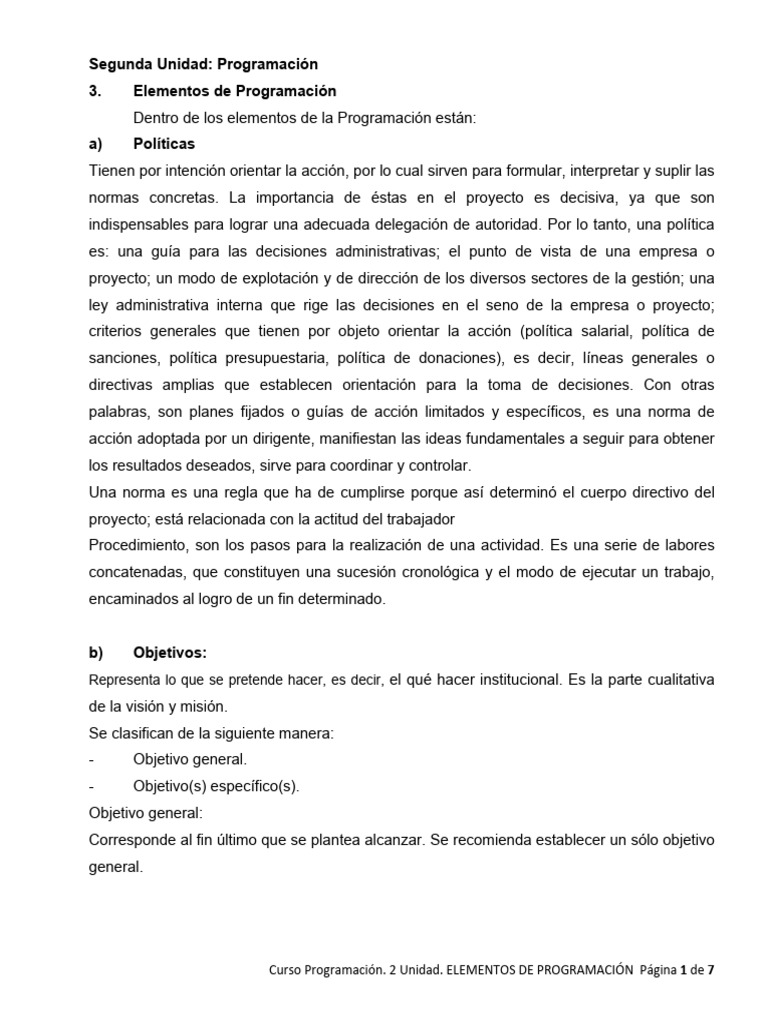 05 Segunda Unidad ELEMENTOS DE PROGRAMACION | PDF | Presupuesto | Economias