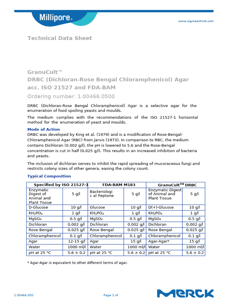 DRBC ISO 21527 Technical Data | PDF | Yeast | Agar