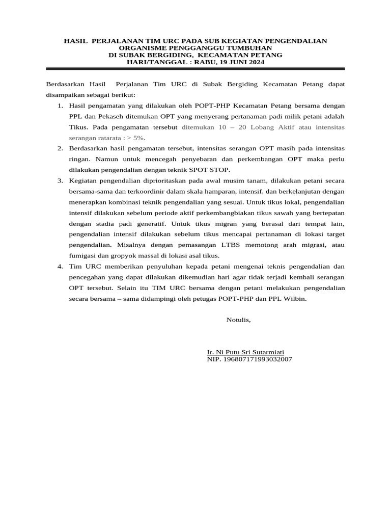 HASIL PERJALANAN 14 Juni 2024 Subak Bergiding | PDF | Teknologi & Rekayasa