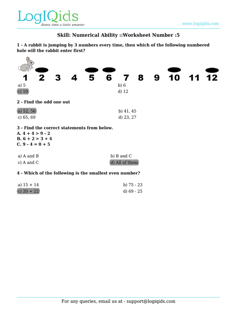 Skill: Numerical Ability::Worksheet Number:5: A) 5 B) 6 C) 10 D) 12 ...