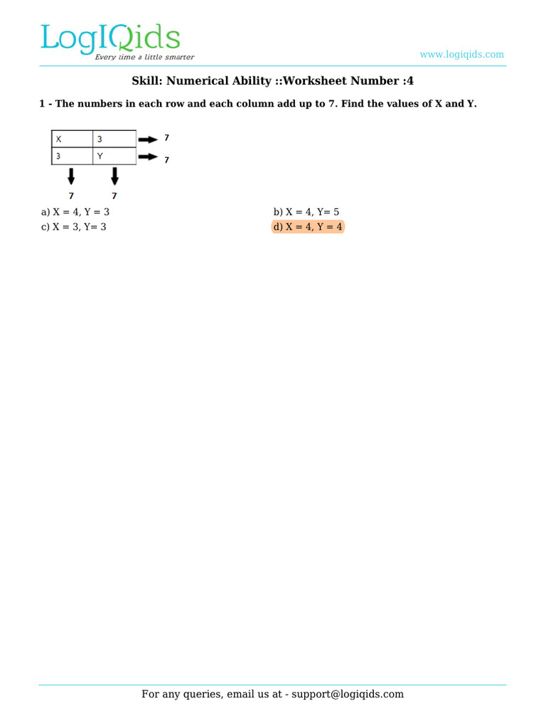 Skill: Numerical Ability::Worksheet Number:4 | PDF | Numbers | Mathematics