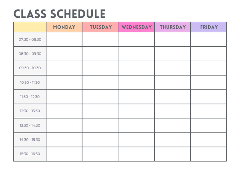 Class Schedule: Monday Tuesday Wednesday Thursday Friday | PDF