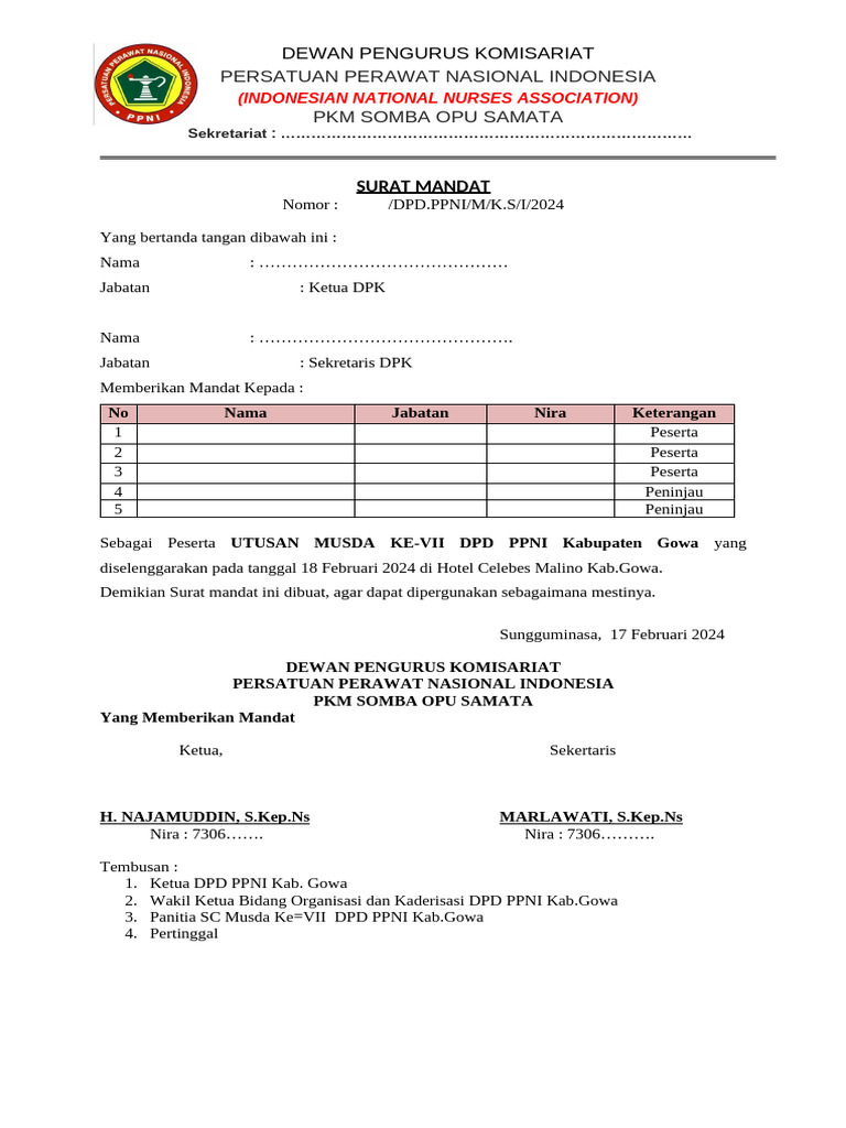 Contoh Surat Mandat PPNI 2024 | PDF