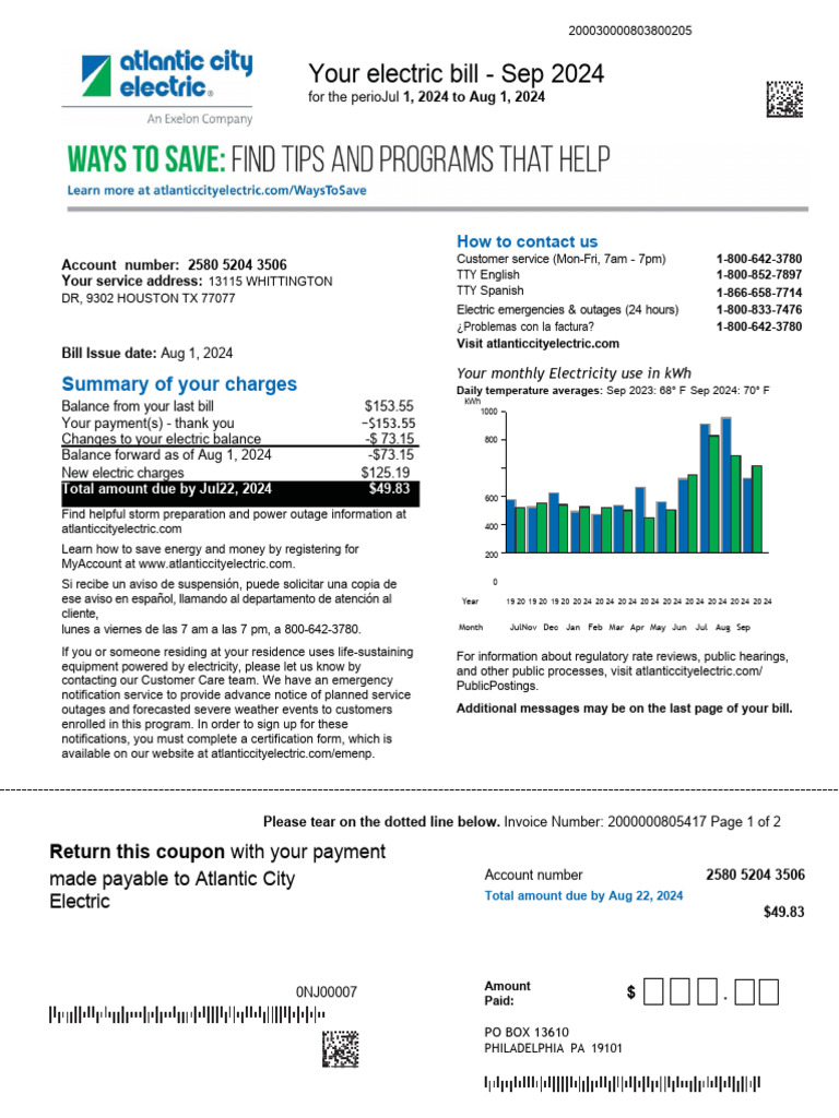 Your Electric Bill - Sep 2024: Summary of Your Charges | PDF | Credit ...
