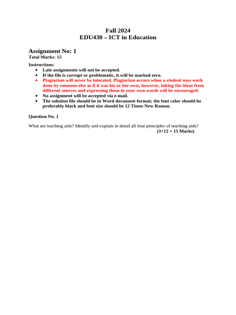 Fall 2024 - EDU430 - 1 | PDF