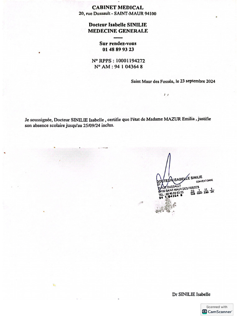 Attestation Médicale D'absence - 5 - 11 - 24 | PDF