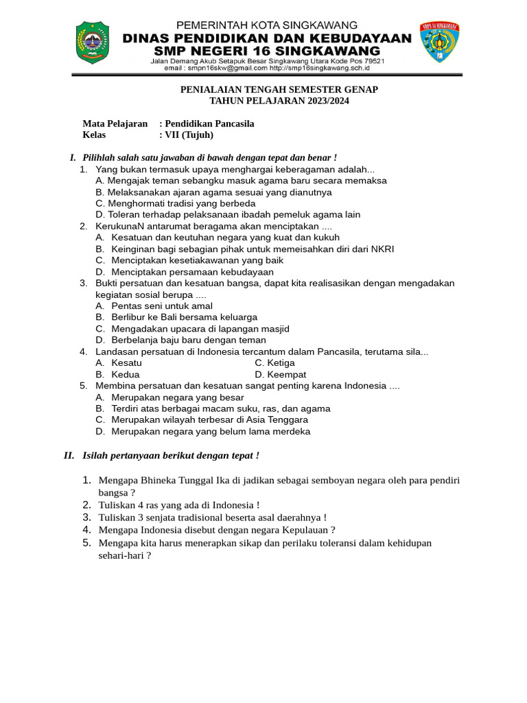 PTS PPKN Kelas 7 | PDF | Agama & Spiritualitas