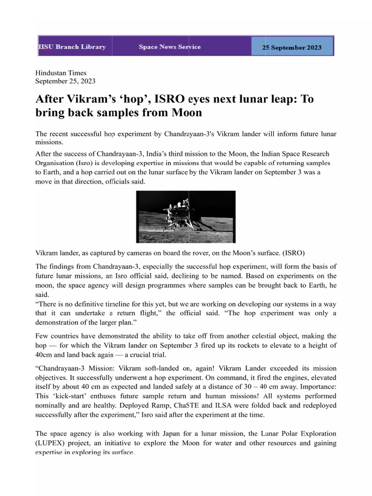 Daily Space News 25-09-2023 | PDF
