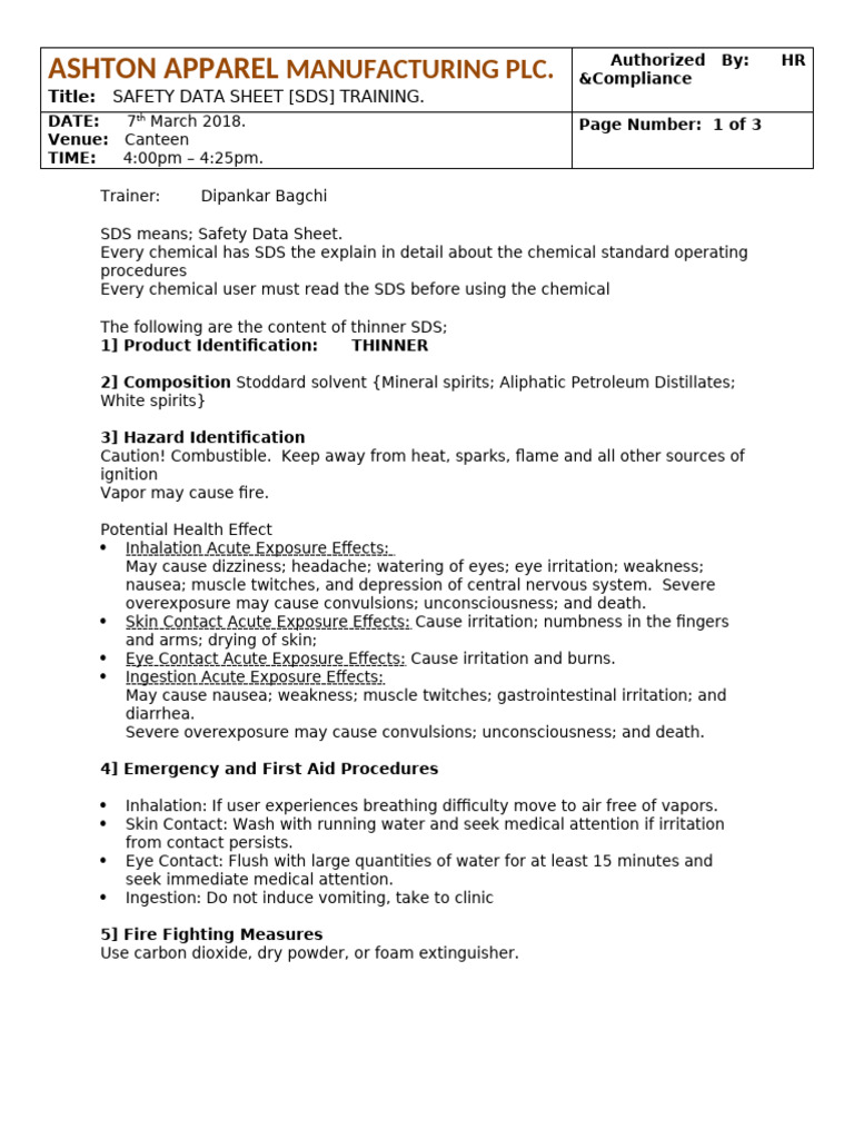 Safety Data Sheet Training. | PDF | Occupational Safety And Health | Safety