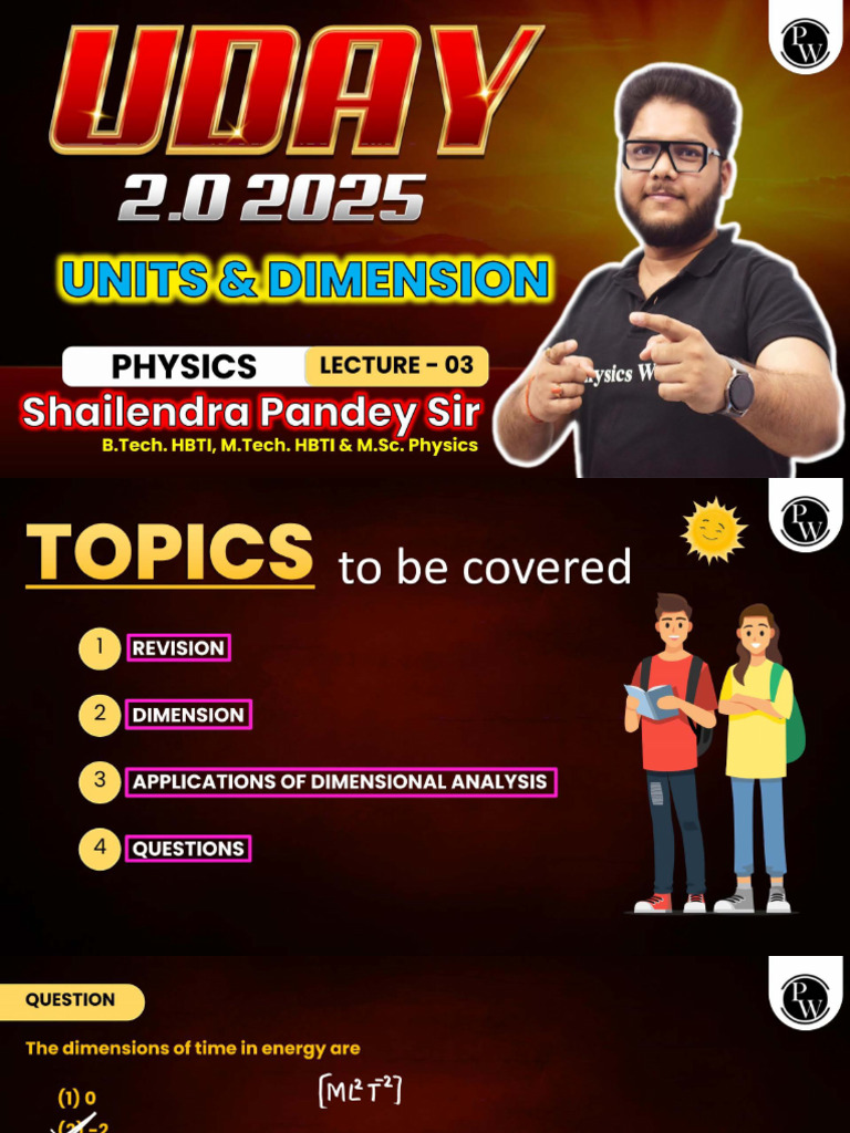 Units and Dimension 03 - Class Notes - Uday 2.0 2025 | PDF