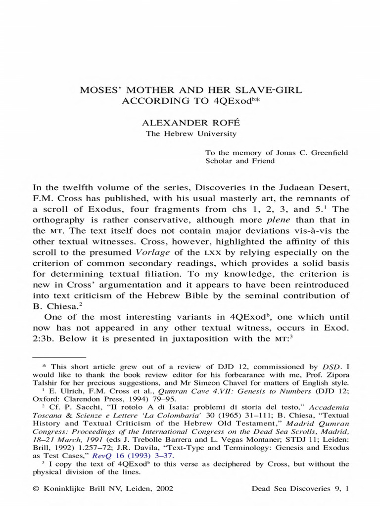 Moses Mother And Her Slave Girl According To 4qexod Pdf Abraham 7991