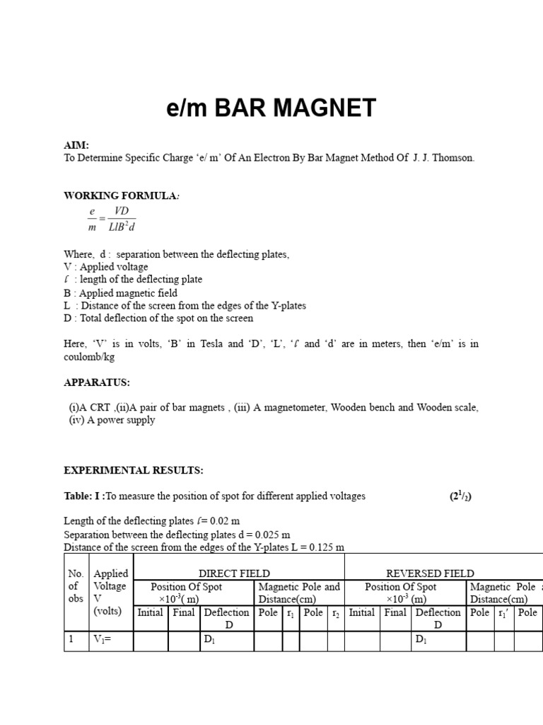 E M Bar Magnet PDF Compass Voltage
