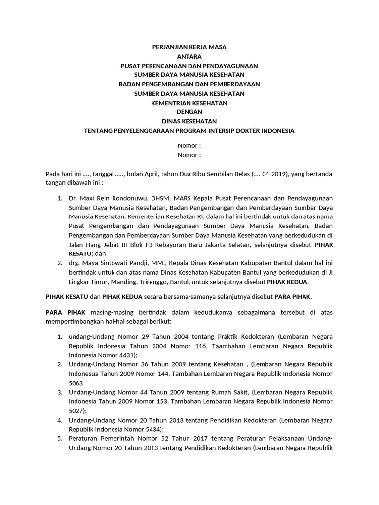 MOU Dokter Intersip SDMK Kemenkes | PDF