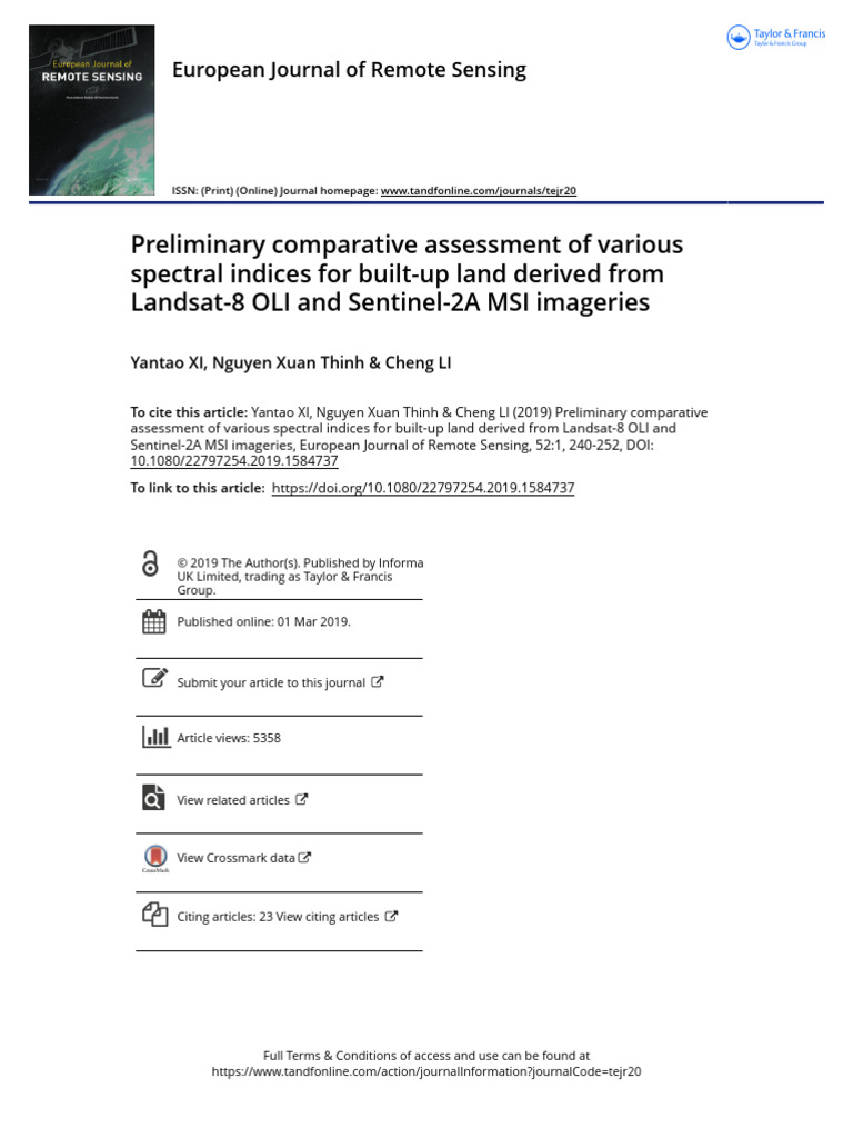 Preliminary Comparative Assessment of Various Spectral Indices For Built-Up Land Derived From ...