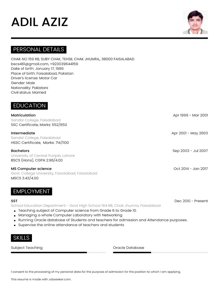 Resume ADIL AZIZ Masters | PDF