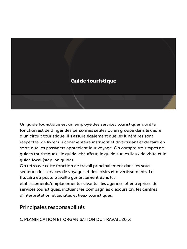Guide Touristique : Rôle et Compétences | PDF | Tourisme | Connaissances