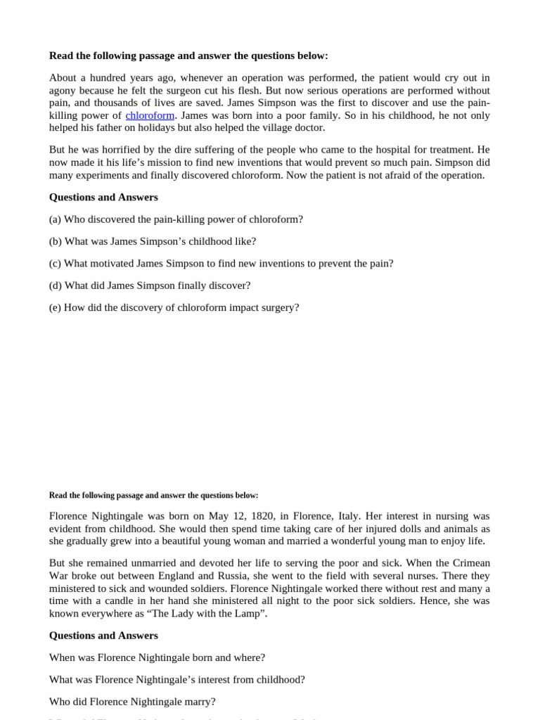 Reading Exercises | PDF | Florence Nightingale | Health Care