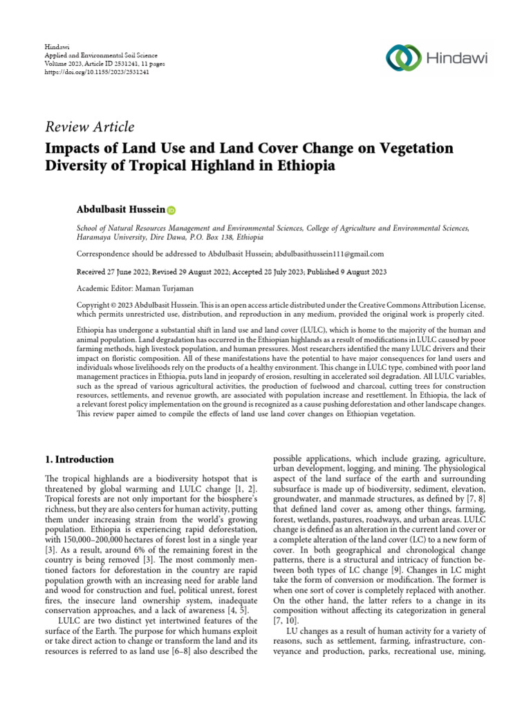 Applied and Environmental Soil Science - 2023 - Hussein - Impacts of Land Use and Land Cover ...