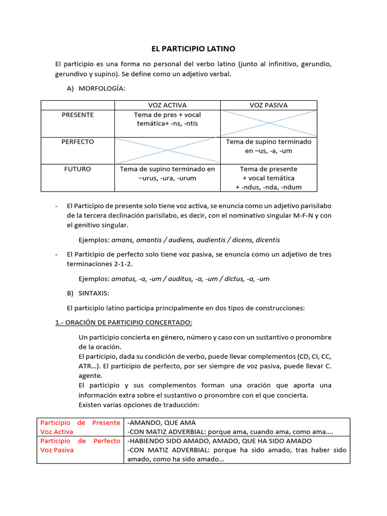 Participio Latino: Morfología y Sintaxis | PDF | Relaciones sintácticas ...