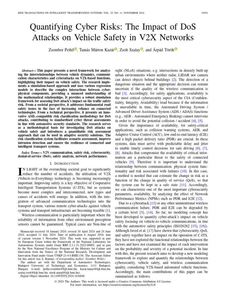 Quantifying Cyber Risks The Impact of DoS Attacks On Vehicle Safety in V2X Networks | PDF ...