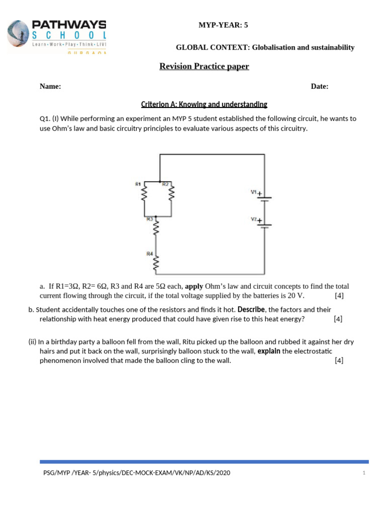 MYP 5 Practice Paper-1 2024 | PDF | Offshore Wind Power | Wind Farm