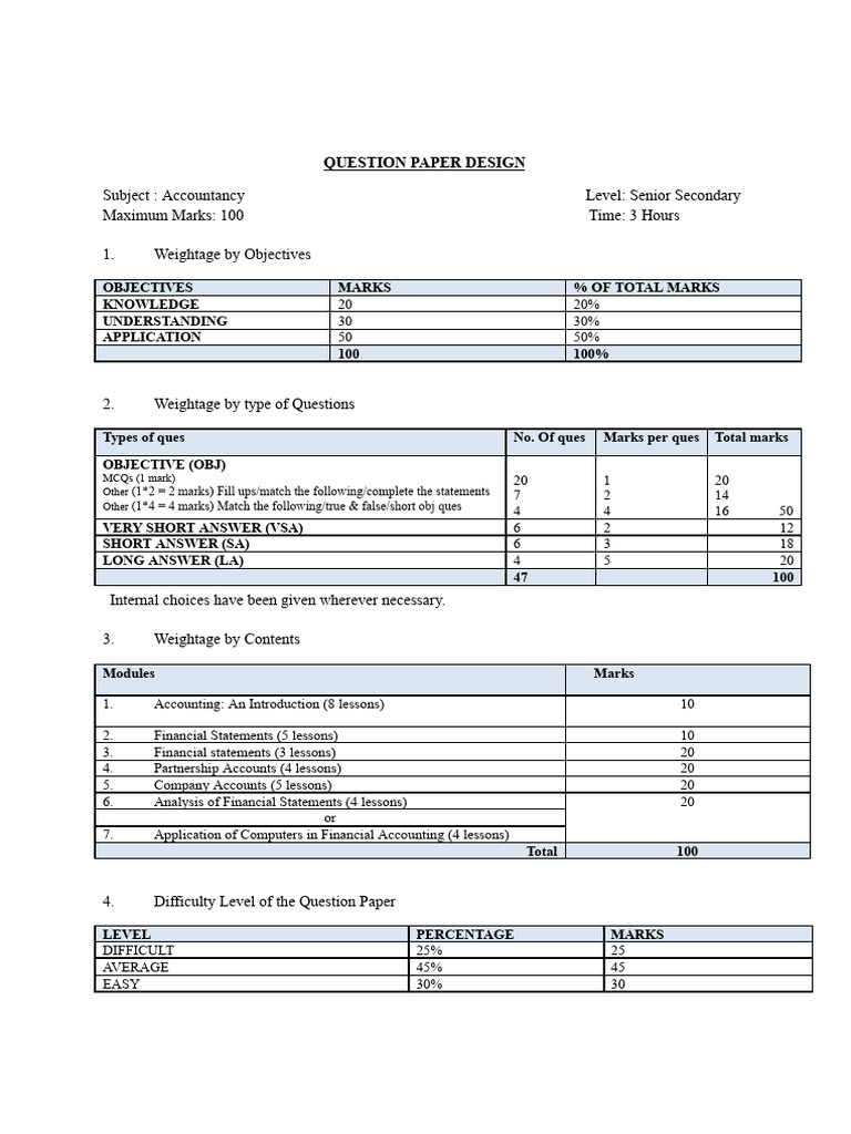 Question Paper Design | PDF | Multiple Choice