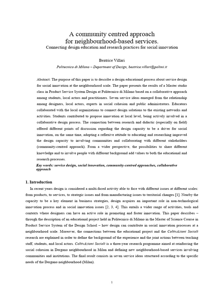 A Community Centred Approach For Neighbo | PDF | Innovation | Action ...