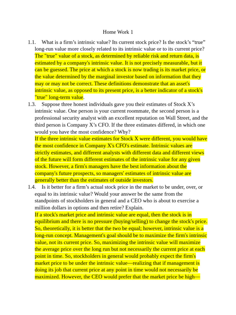 Home Work 1 | PDF | Stocks | Investing