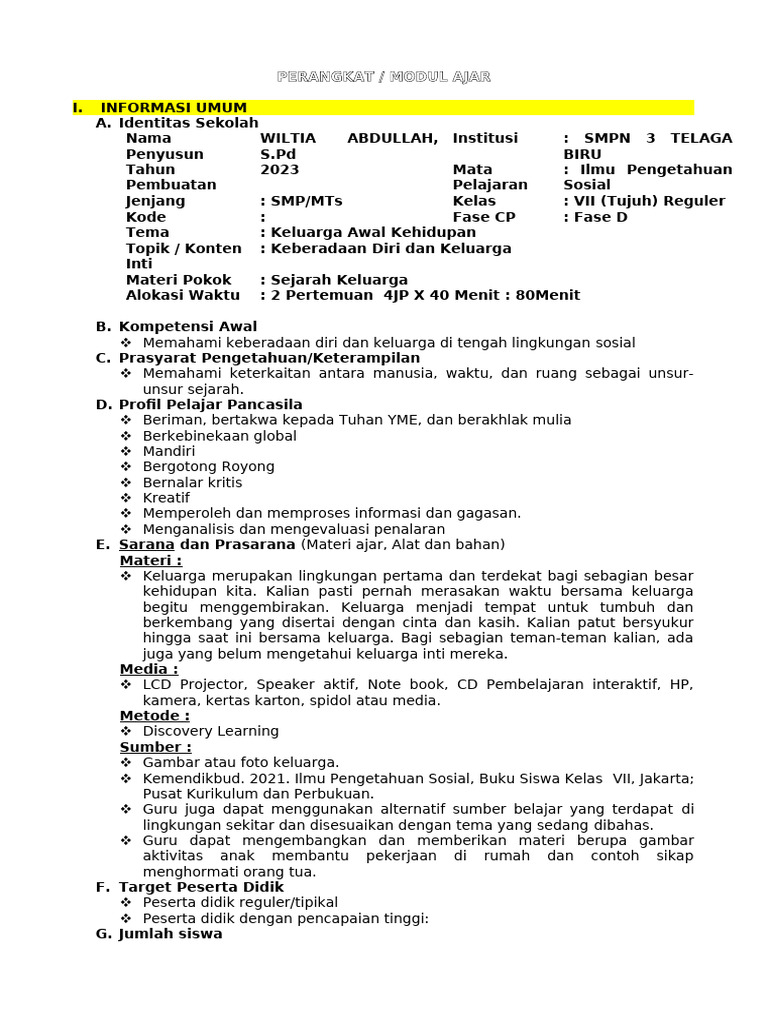 Modul Ajar Pertemuan Ke 1 | PDF