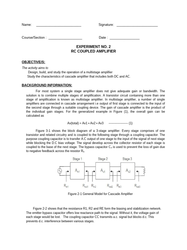 E2 Experiment 2 Cascade Amplifier | PDF | Amplifier | Electricity