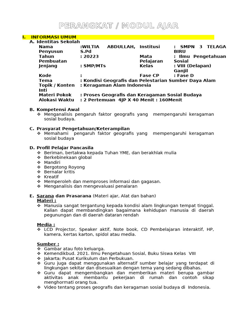 Modul Ajar Pertemuan Ke 3-4 | PDF | Sains & Matematika