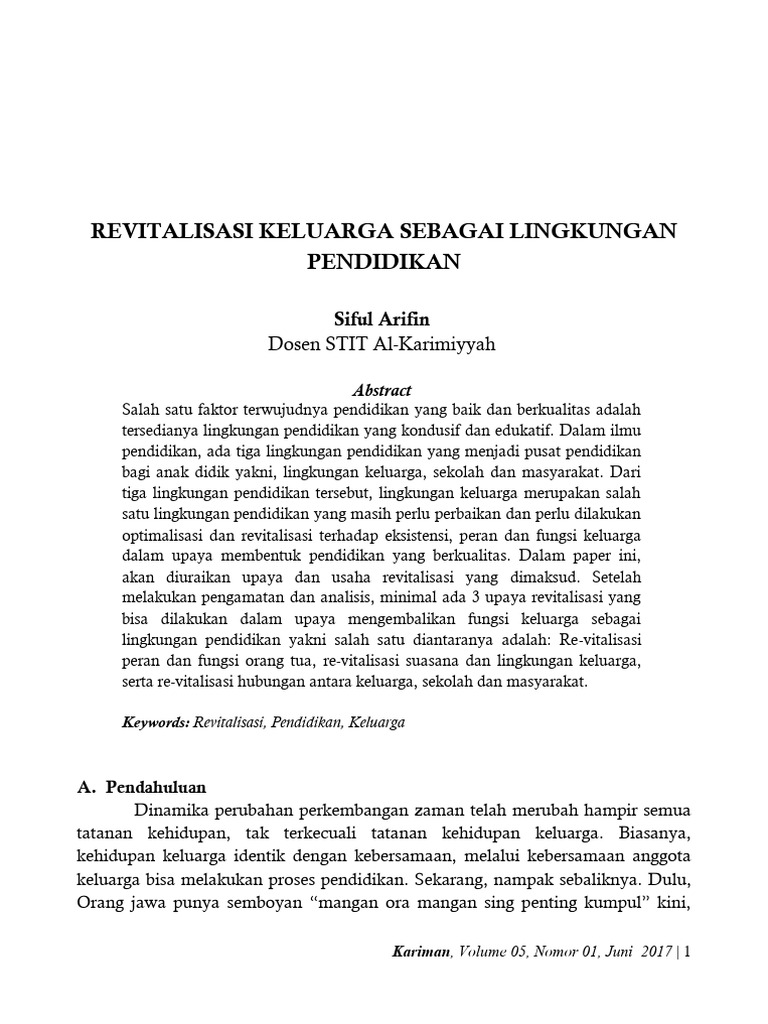 Revitalisasi Keluarga Sebagai Lingkungan Pendidikan: Siful Arifin | PDF | Pengembangan Diri