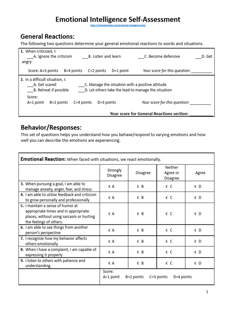 Emotional Intelligence Quiz | PDF | Emotions | Feeling