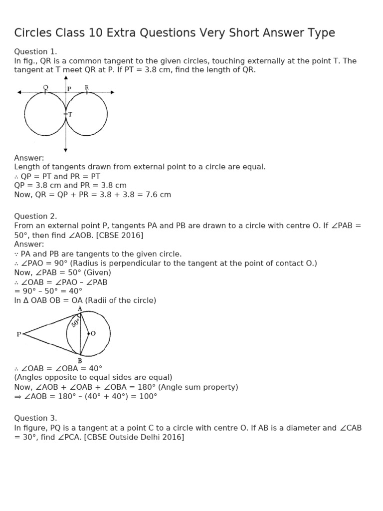 Circles Class 10 Extra Ques | PDF | Circle | Perpendicular