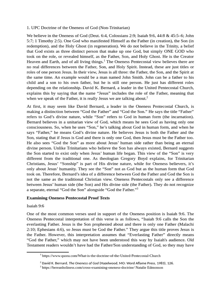 UPC Oneness Doctrine Explained | PDF | Oneness Pentecostalism | Baptism