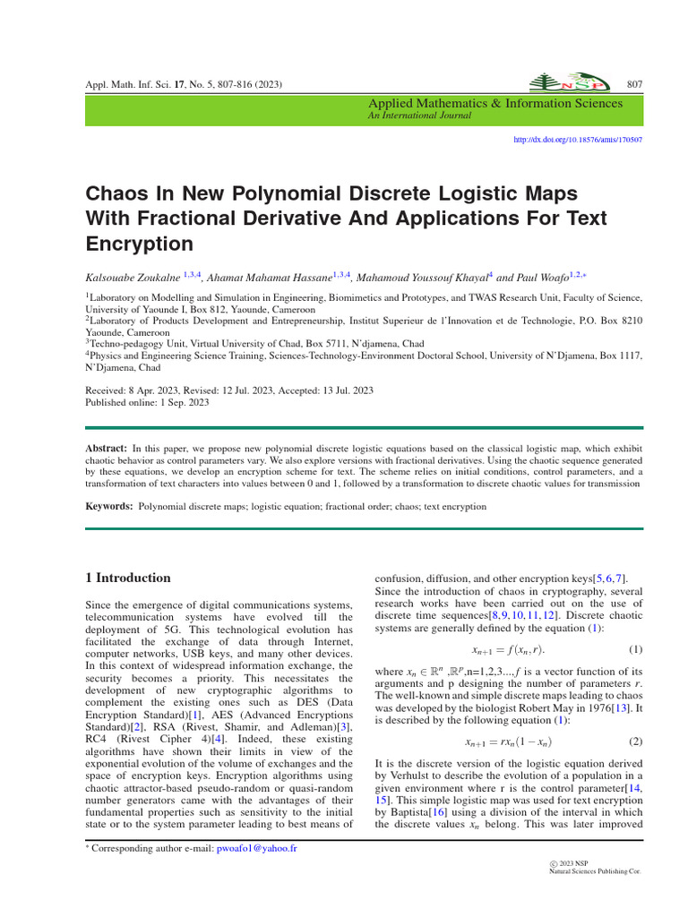 Chaos in New Polynomial Discrete Logistic Maps With Fractional de (2) - Kalsouabe | PDF | Chaos ...