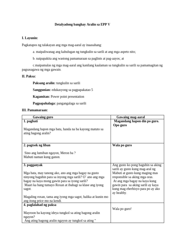 Detalyadong Banghay Aralin Sa EPP V | PDF