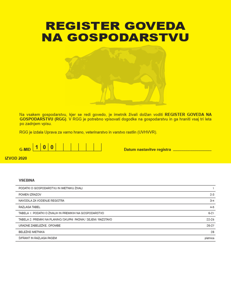 MKGP Register GOVEDI Na Gospodarstvu | PDF