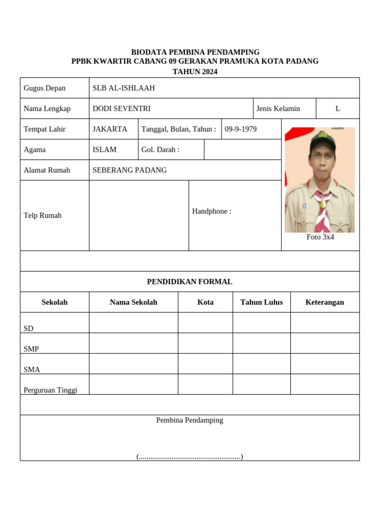 Biodata Pembina Pendamping | PDF