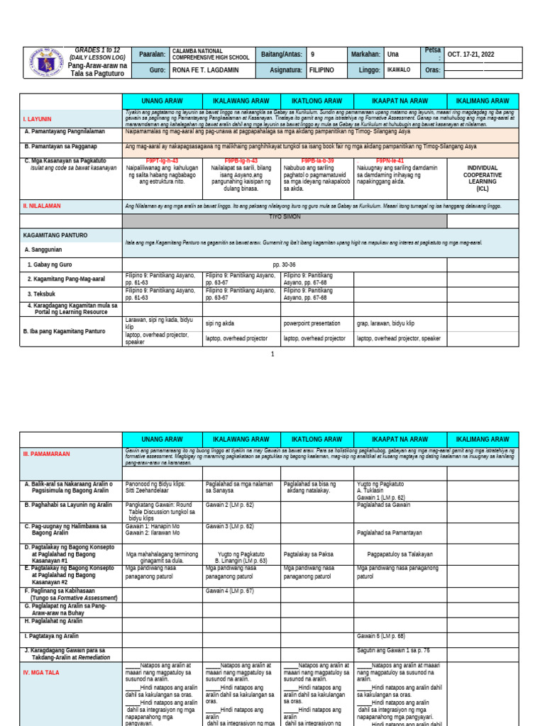 5 DLL IN FILIPINO Week 8 | PDF