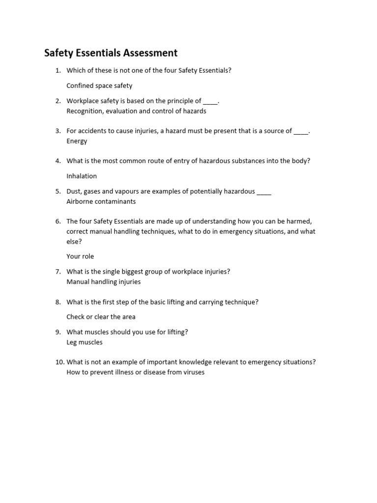 Safety Essentials Assessment | PDF | Career & Growth