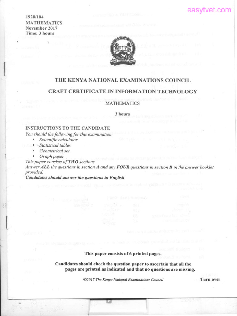 Knec Math 2017 Nov | PDF