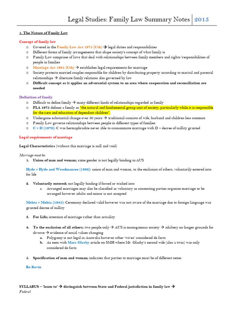 2021detailed Family Law Notes | PDF | Marriage | Divorce