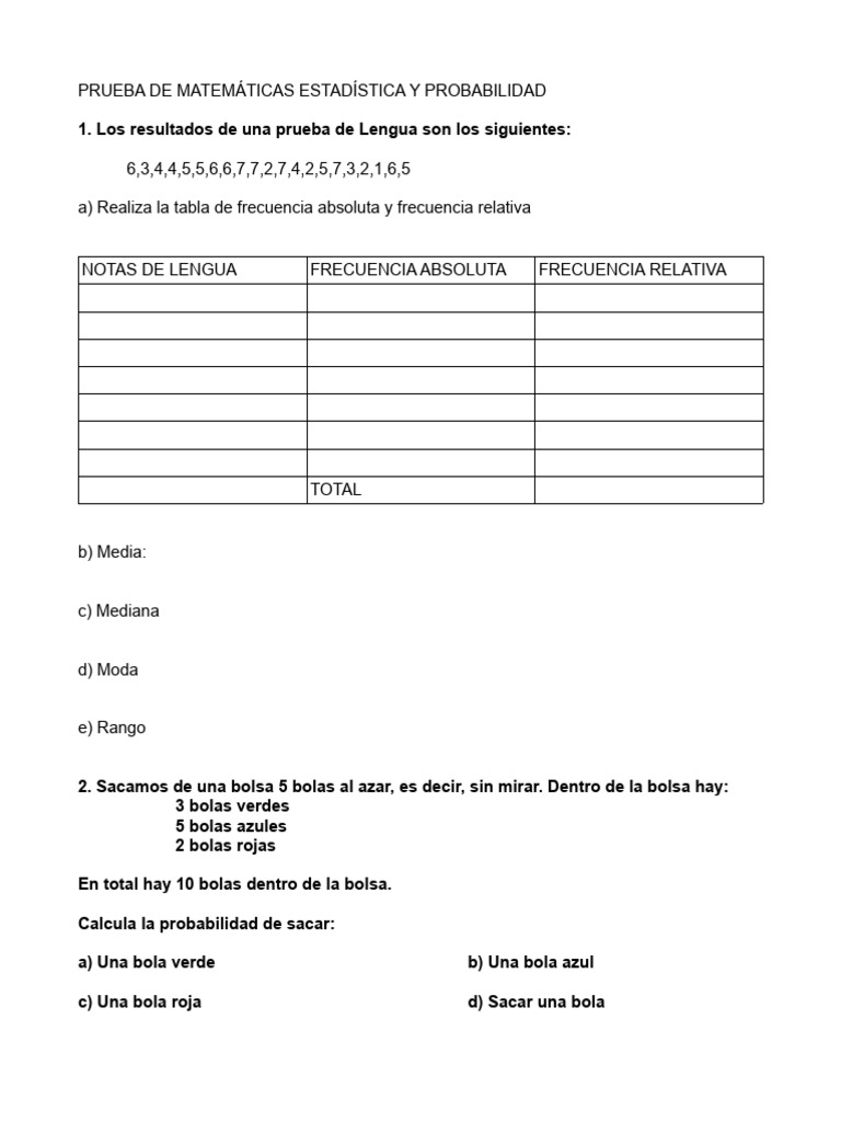 Prueba de Estadistica y Probabilidad Sexto Adaptada Cuarto | PDF | Métodos y materiales de enseñanza