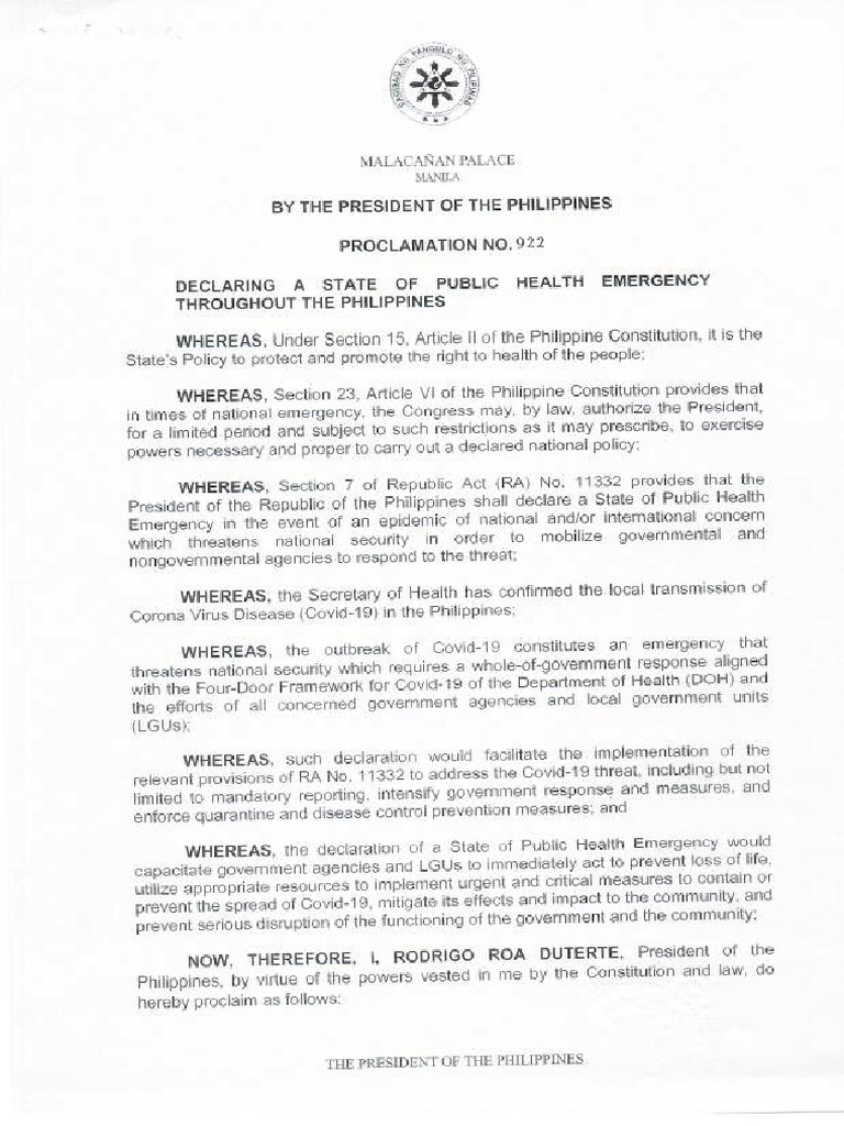 OP Proclamation No 922 | PDF