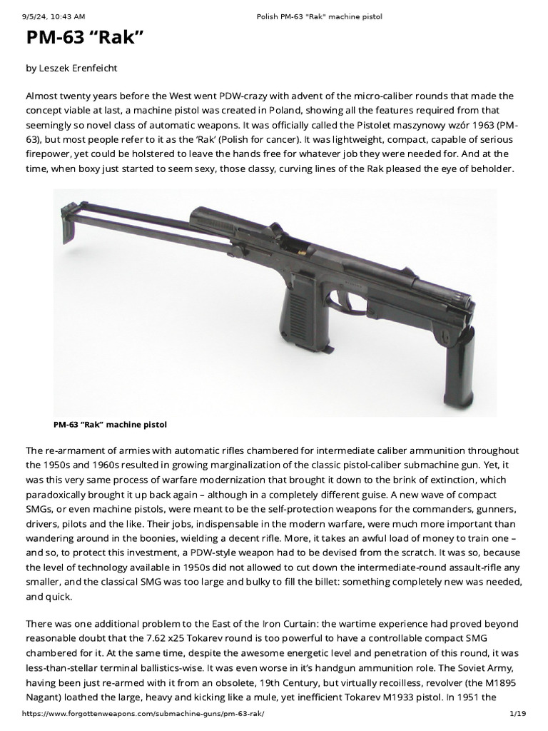 Polish PM-63 - Rak - Machine Pistol | PDF | Trigger (Firearms) | Firearms